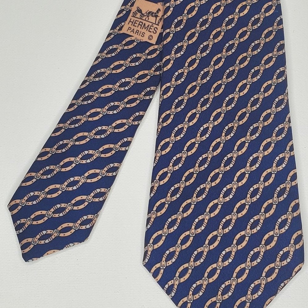 Hermes Classic Silk Blue Interlocking Belt Printed Ti… - Gem